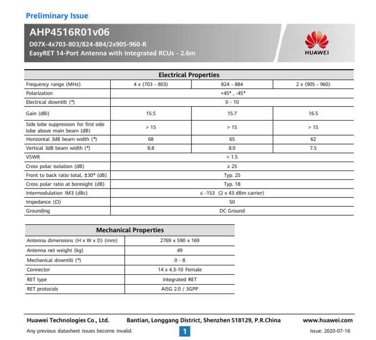 ANT-AHP4516R01v06 Datasheet_700 | PDF | Antenna (Radio) | Broadcasting
