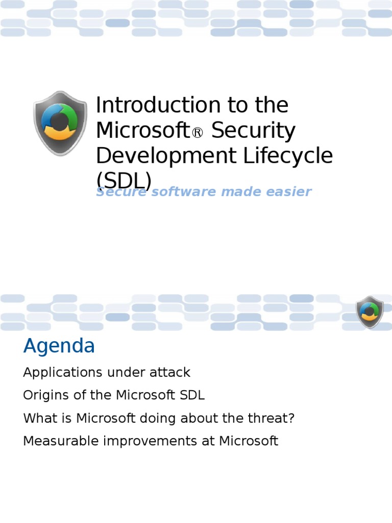 Introduction To The Microsoft Security Development Lifecycle Sdl Pdf Computer Security