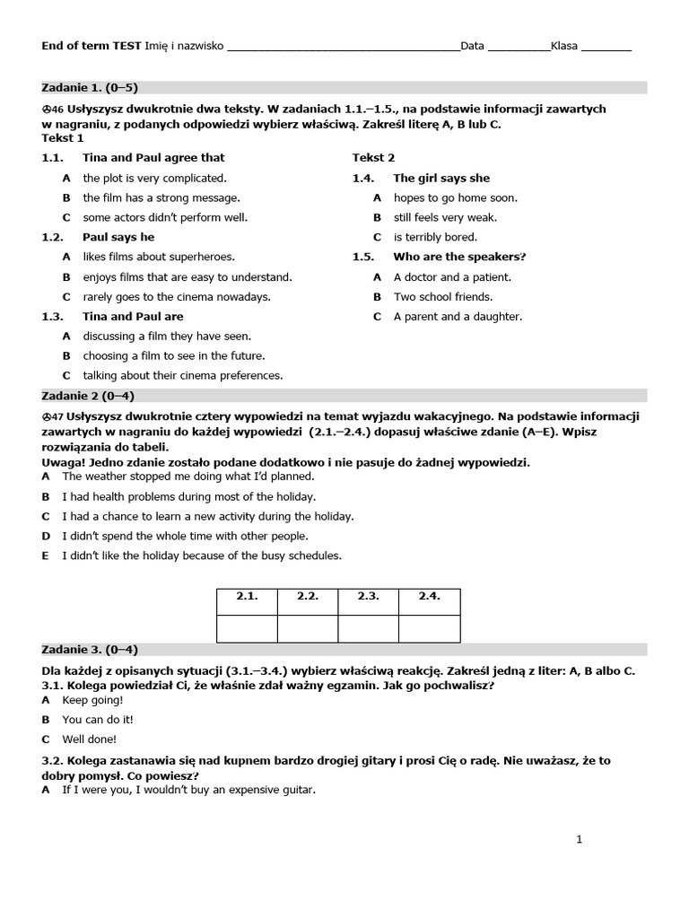 Diagnoza Po Klasie 7 I 8 | PDF