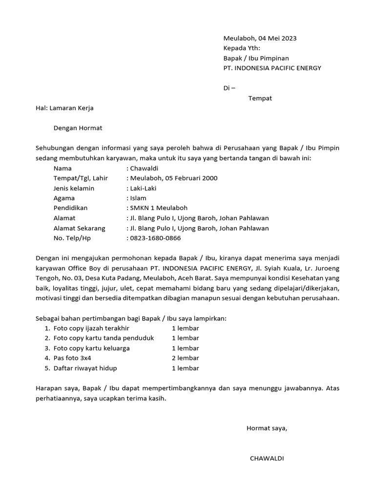 Surat Lamaran 1 | PDF