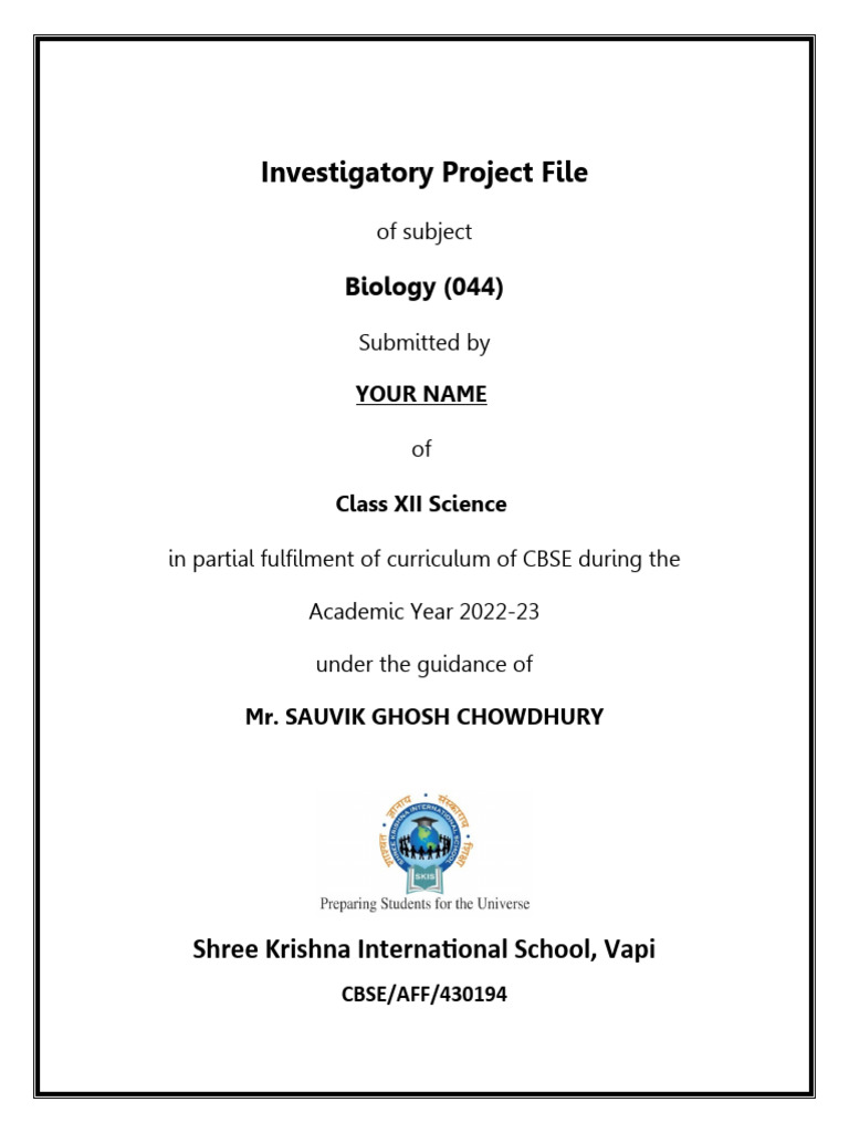 CBSE Biology Investigatory Project 2022-23 | PDF