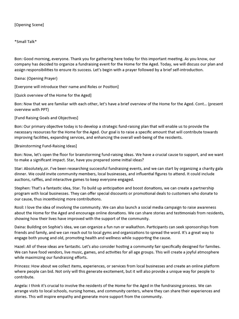 Business Meeting Script | PDF | Fundraising | Social Media