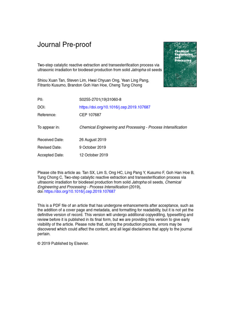 Journal Pre-Proof: Chemical Engineering and Processing - Process Intensification | PDF ...