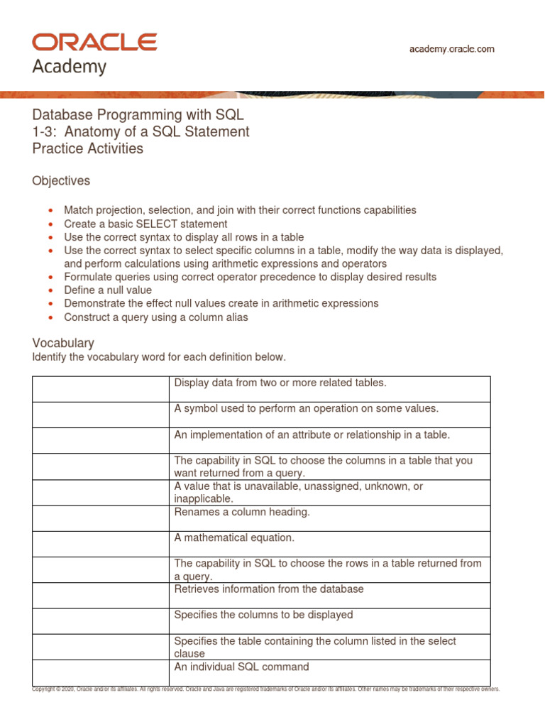 DP 1 3 Practice | PDF | Sql | Table (Database)