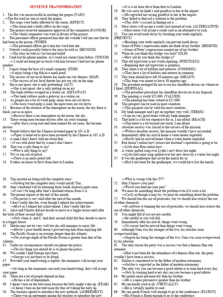 Biến Đổi Câu Tiếng Anh (Sentence Tran Sformation) | PDF