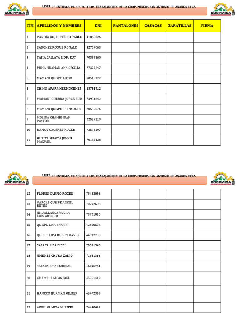 Lista de Entrega de Apoyo | PDF