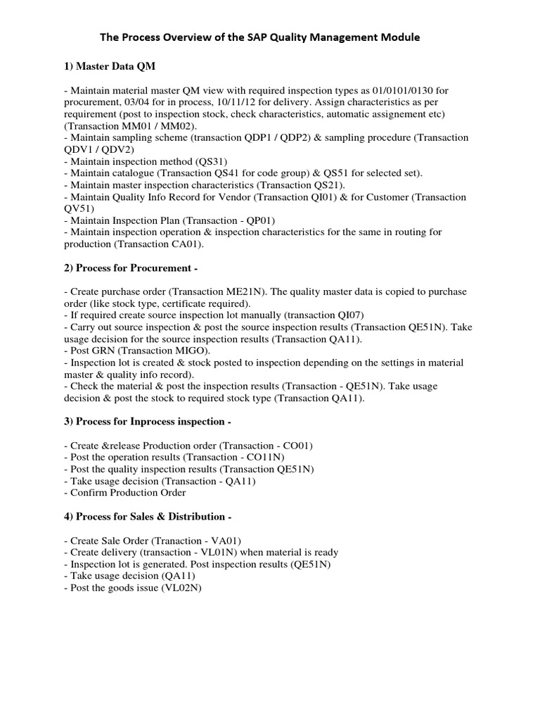 Process Overview SAP QM | PDF