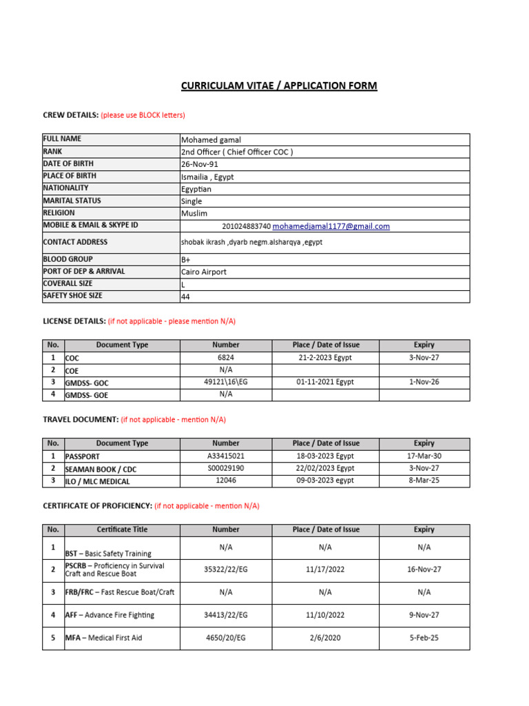 CV GPK - Deck Officers | PDF | Egypt | Ships