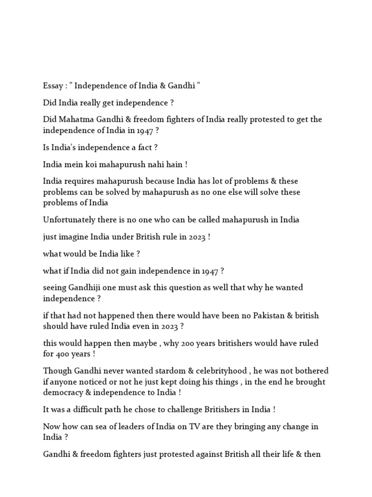 India's Independence: Gandhi's Role | PDF | Mahatma Gandhi | Indian ...