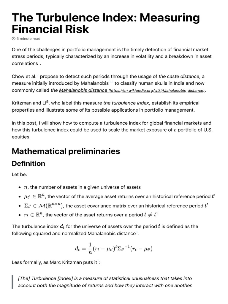 The Turbulence Index: Measuring Financial Risk - Portfolio Optimizer | PDF | Investing