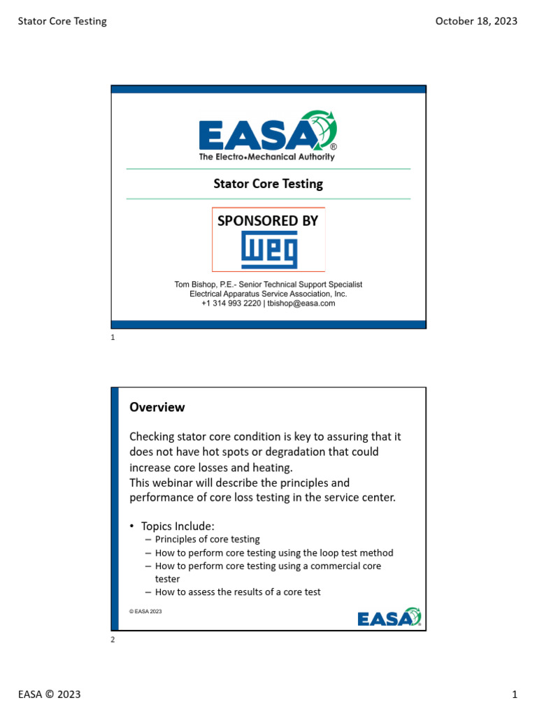 Stator Core Testing - Webinar - 2310 | PDF | Voltage | Electromagnetism