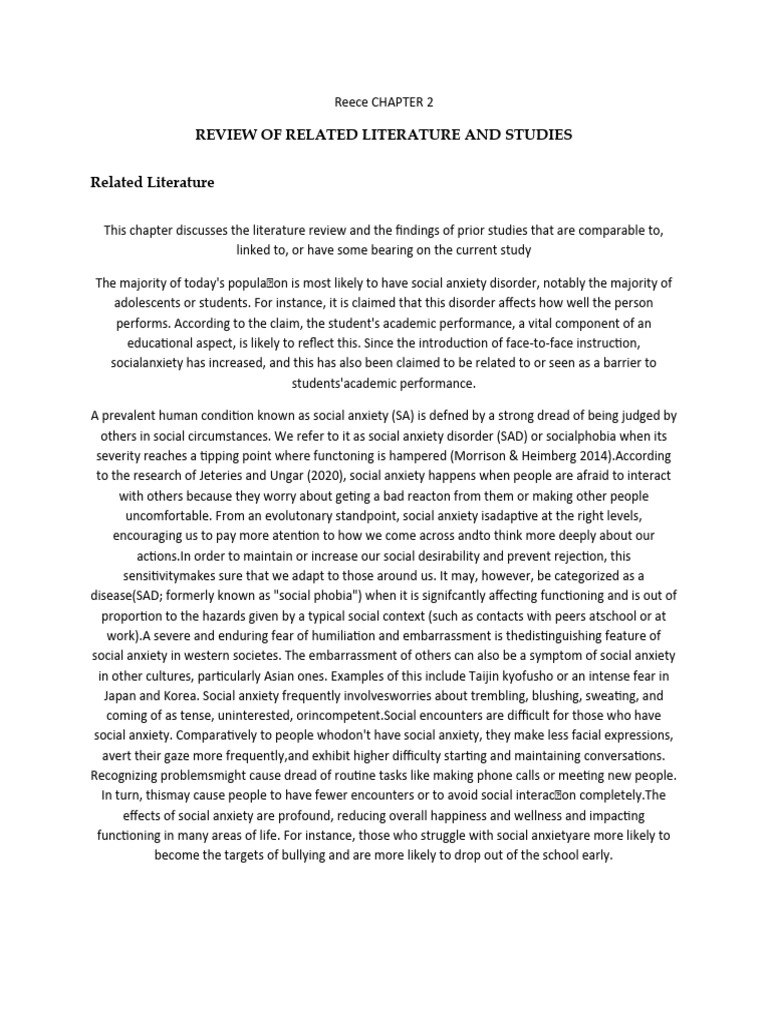 Reece CHAPTER 2 WPS Office | PDF | Social Anxiety | Social Anxiety Disorder