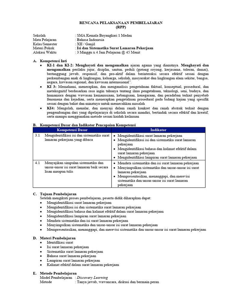 RPP 1 Isi Dan Sistematika Surat Lamaran Pekerjaan | PDF