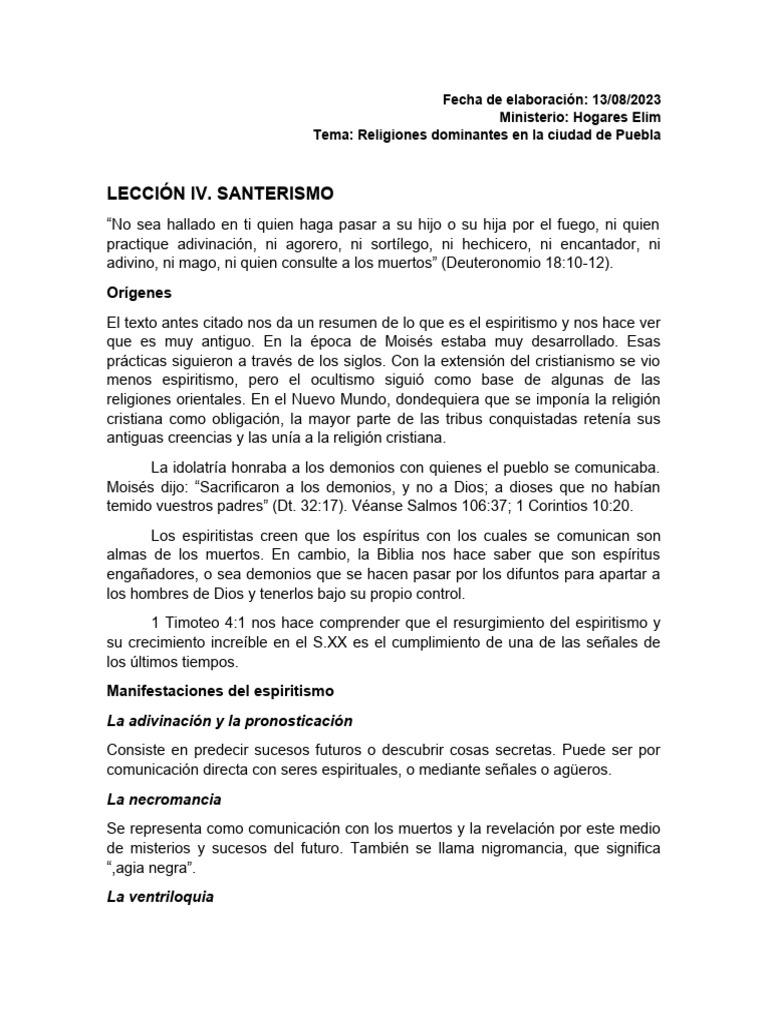 Lección IV. Santerismo | PDF | Divinidad | Salvación