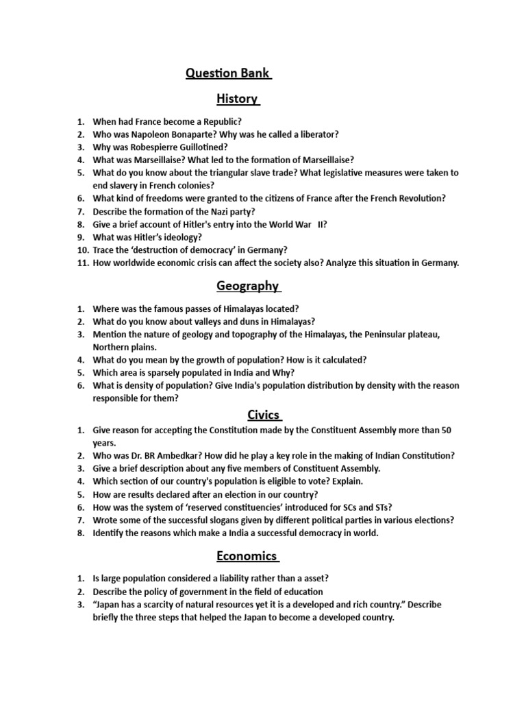 Question Bank Social Science Part 2 | PDF | Democracy | Political ...