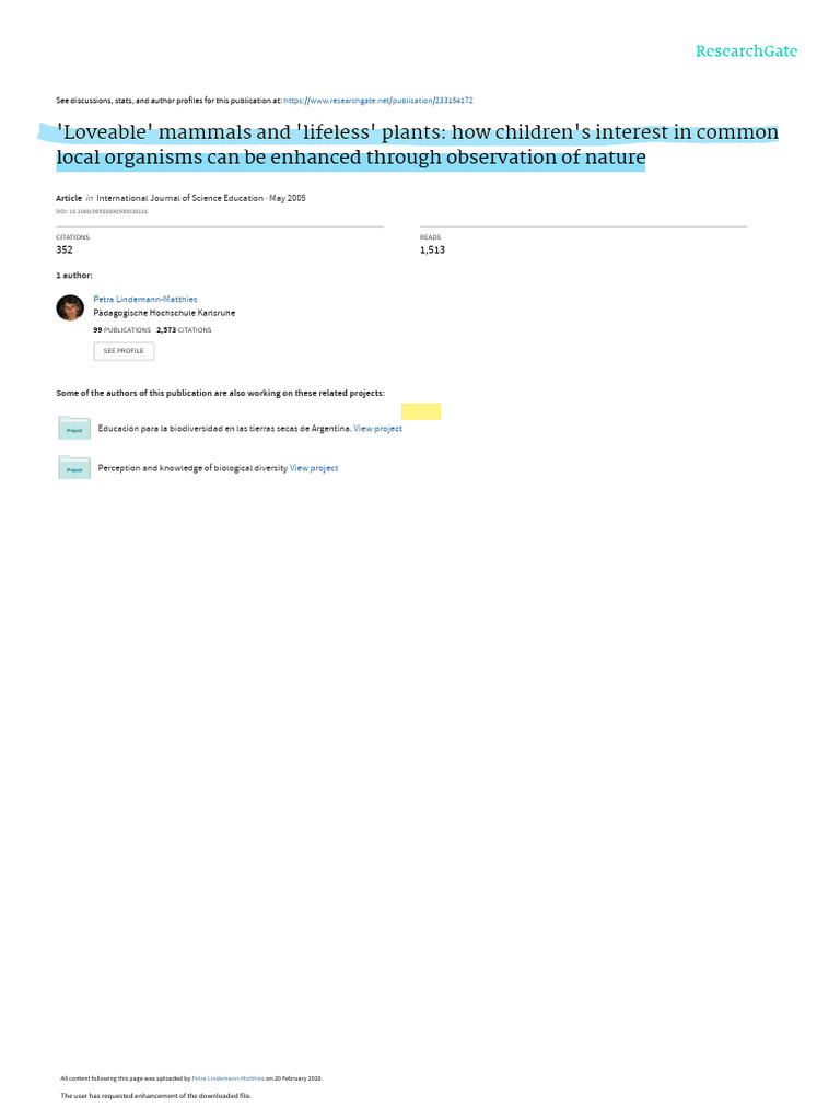 Loveable' Mammals and Lifeless' Plants - How Children's Interest in ...