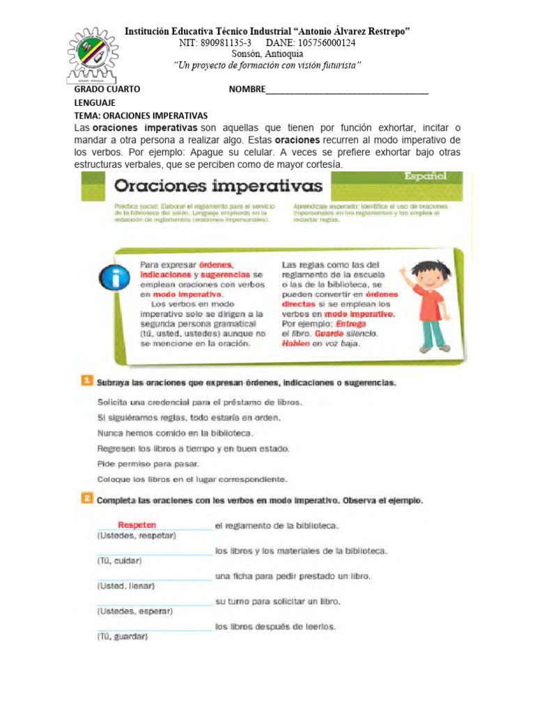 Grado Cuarto Oraciones Imperativas | PDF | Verbo