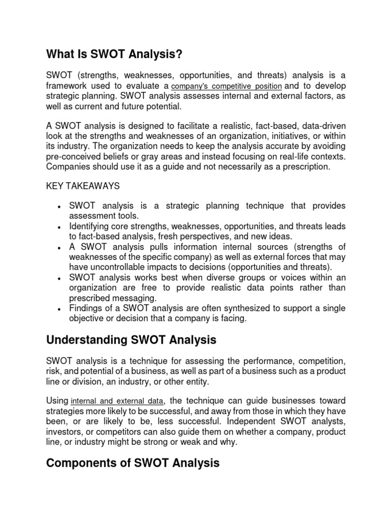 Components of SWOT Analysis | PDF | Swot Analysis | Private Sector
