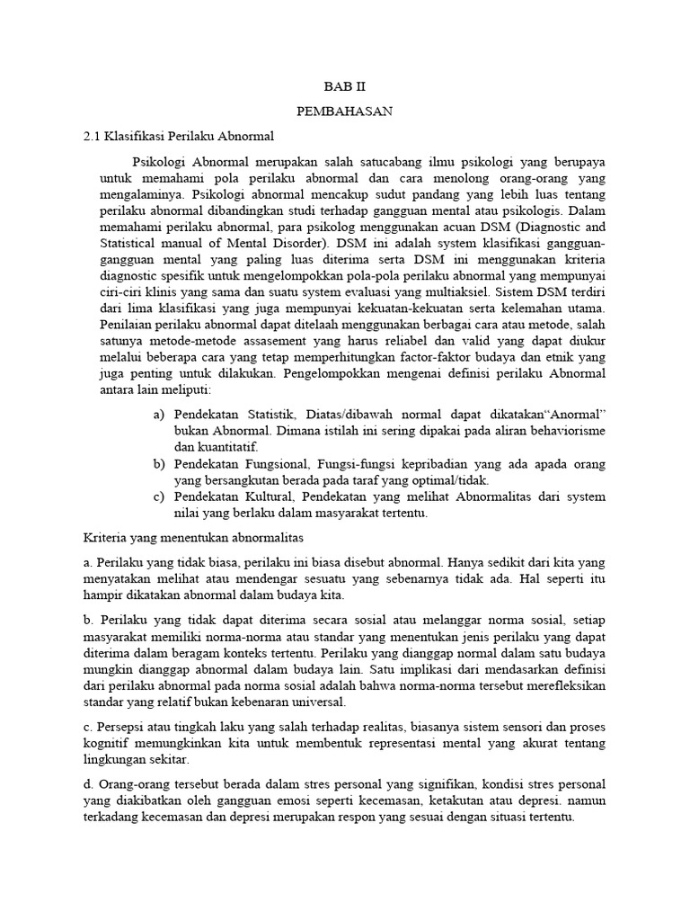 Klasifikasi Perilaku Abnormal dalam Psikologi | PDF | Karier ...