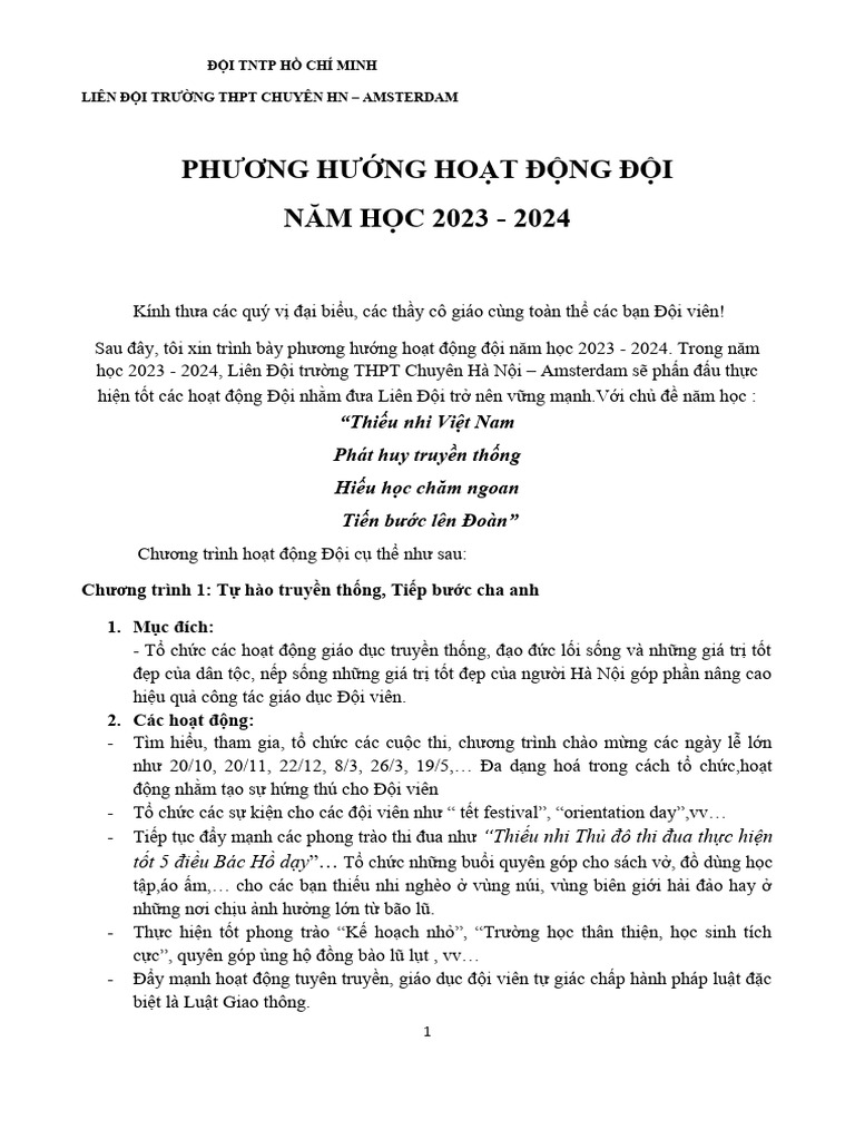 Phương Hư NG Ho T Đ NG 2023-2024 | PDF