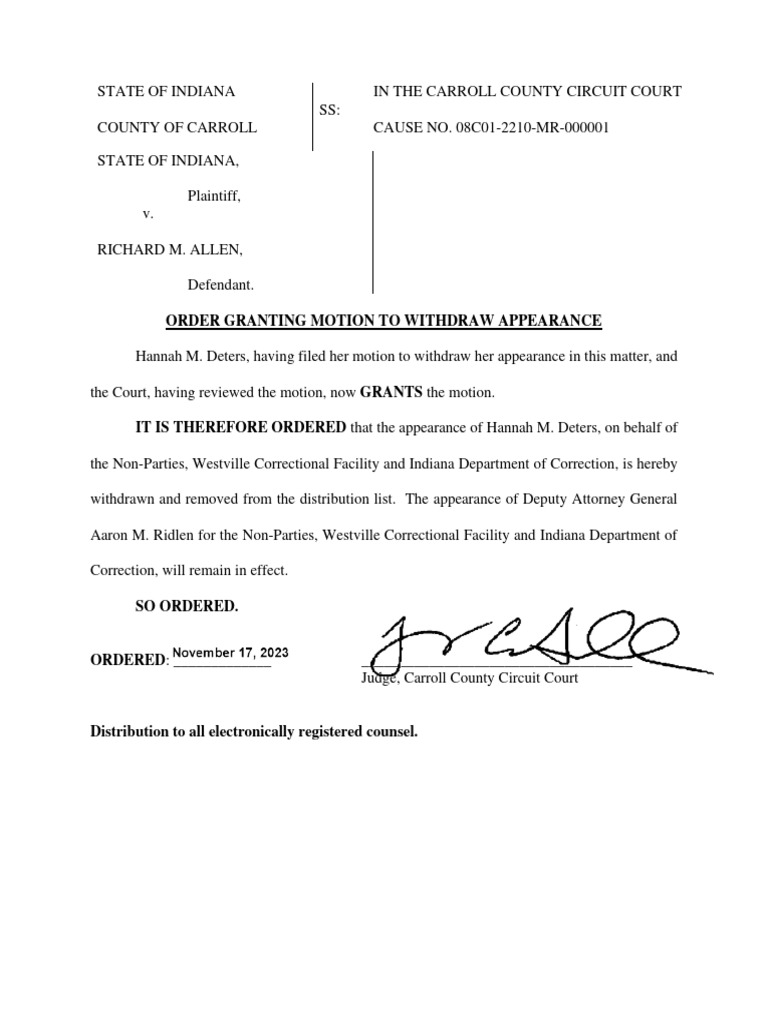 Proposed Order Granting Motion To Withdraw Appearance PDF | PDF ...