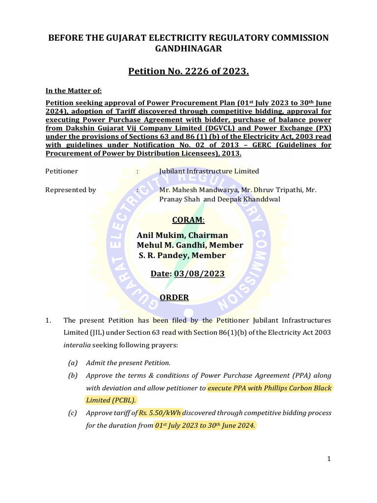 2226-of-2023-JIL GERC ORDER | PDF | Procurement | License