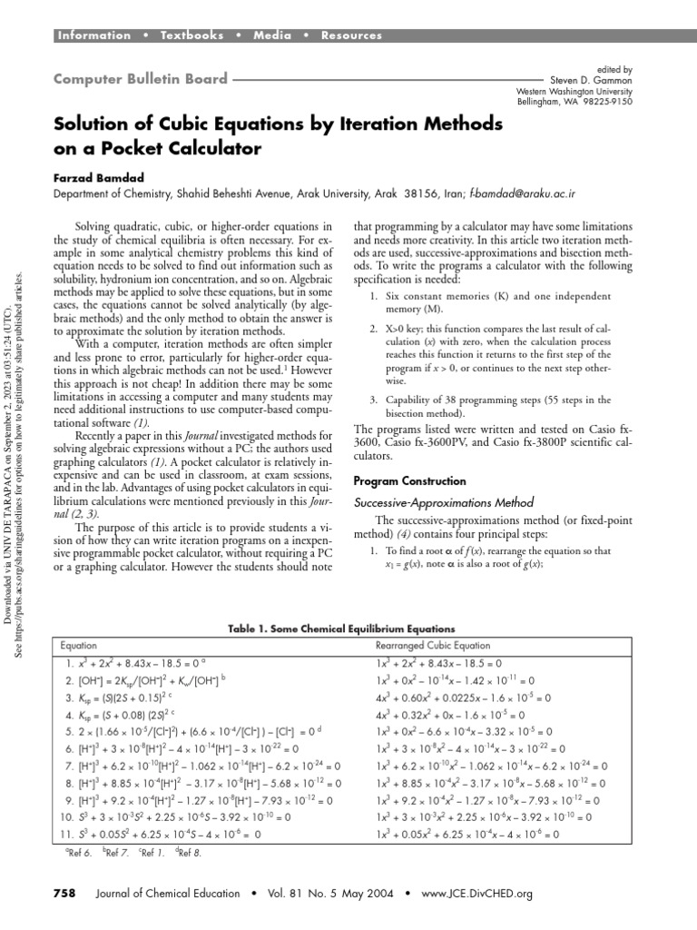 Cubic Equation Iteration | PDF | Chemical Equilibrium | Equations