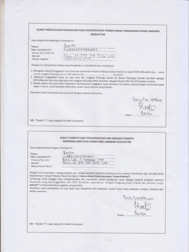 Form Pernyataan MCU Dan Bi Check | PDF