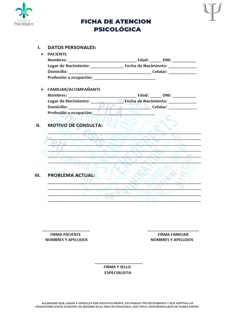 FICHA DE ATENCION PSICOLOGICA | PDF