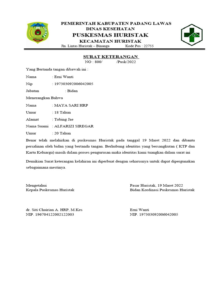 Surat Keterangan Melahirkan | PDF