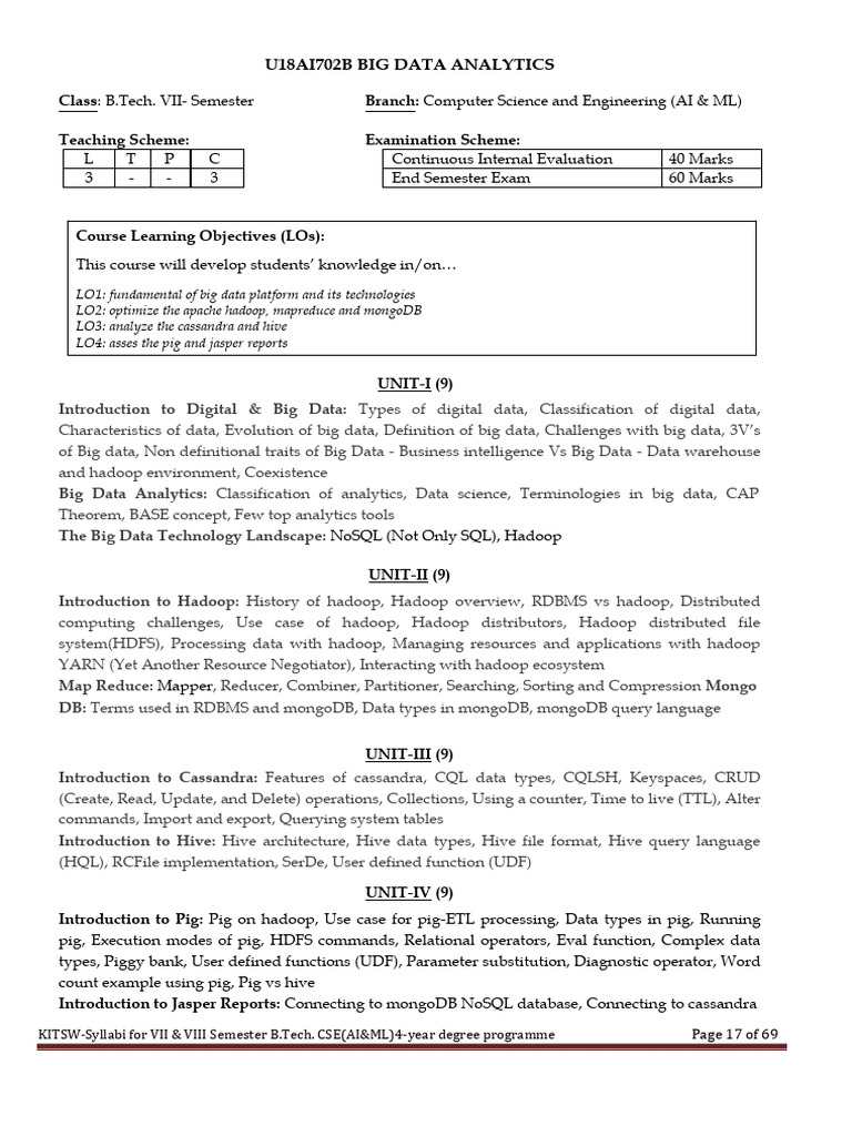 Syllabus | PDF | Apache Hadoop | Big Data