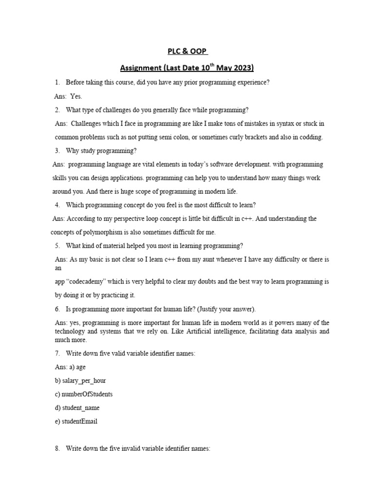 Assignment Plc And Oop 2023 Pdf Integer Computer Science Computer Programming 0573