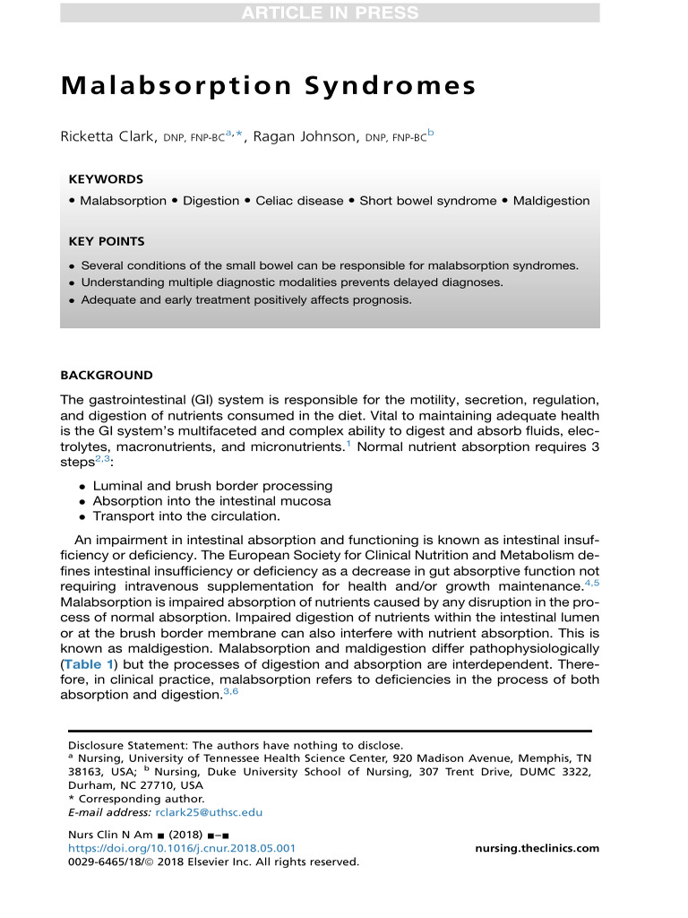 Malabsorption Syndromes | PDF | Small Intestine | Gastrointestinal Tract