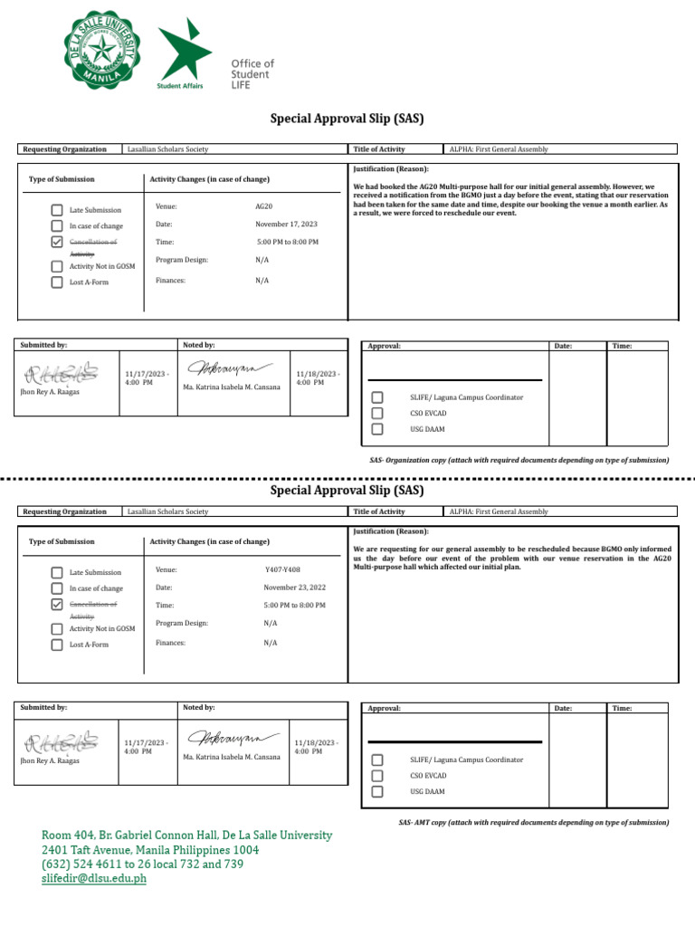 Special Approval Slip (SAS) - 04162019 | PDF
