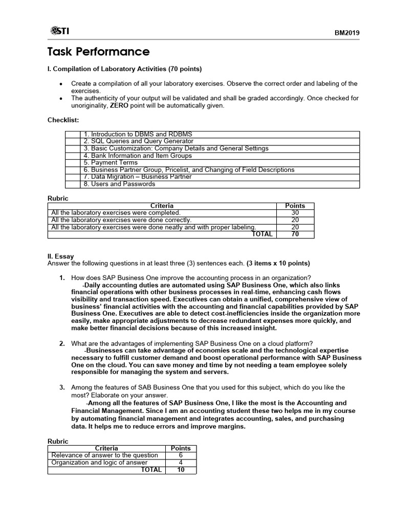 14 Task Performance 1 | PDF | Business | Databases