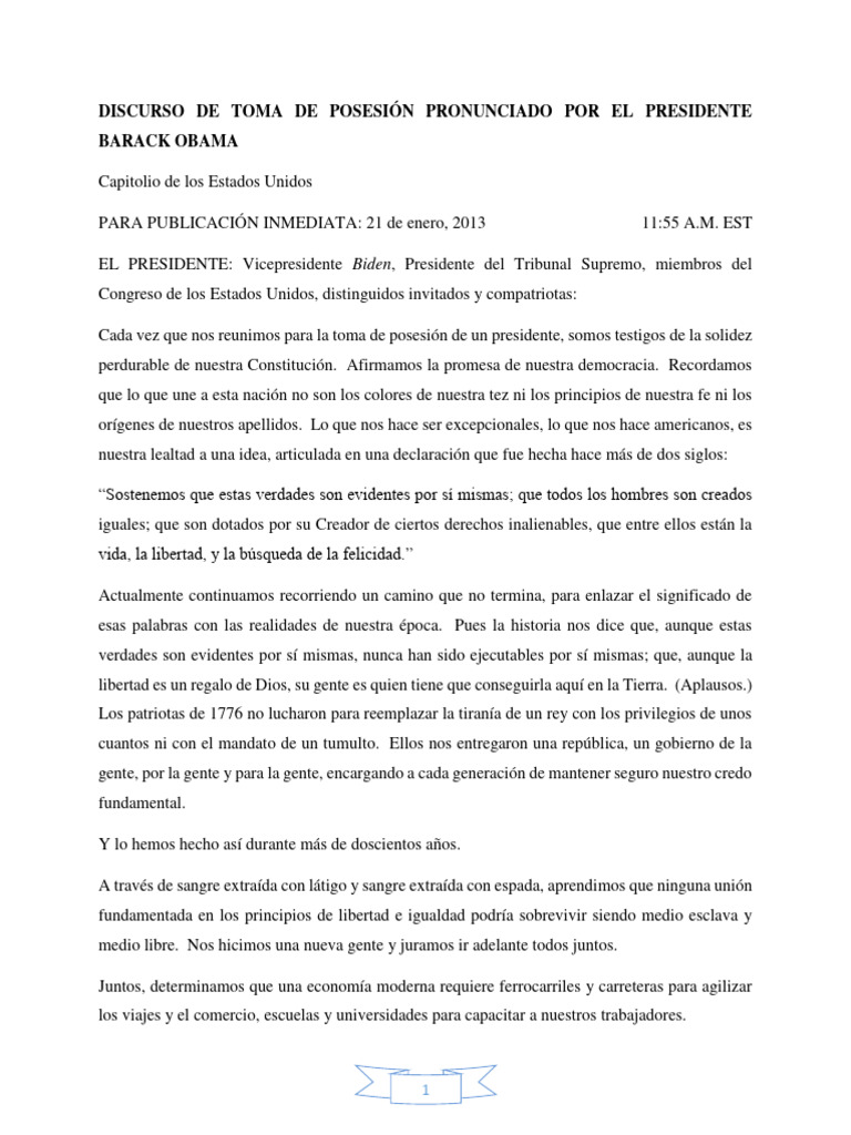 DISCURSO DE BARACK OBAMA | PDF | Los Estados Unidos | Libertad