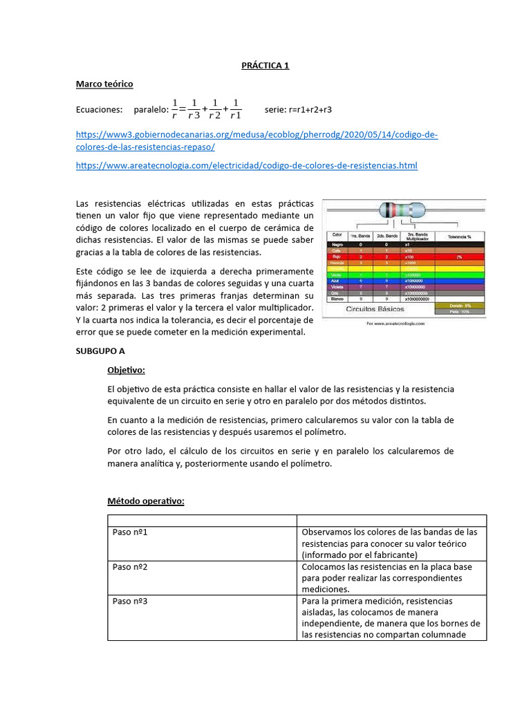 Informe Circuitos - 1 | PDF | Resistencia Eléctrica y Conductancia | voltaje