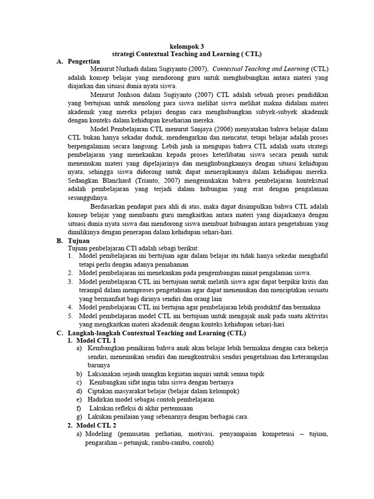 Kelompok 3 Strategi Contextual Teaching and Learning (CTL) A. Pengertian | PDF