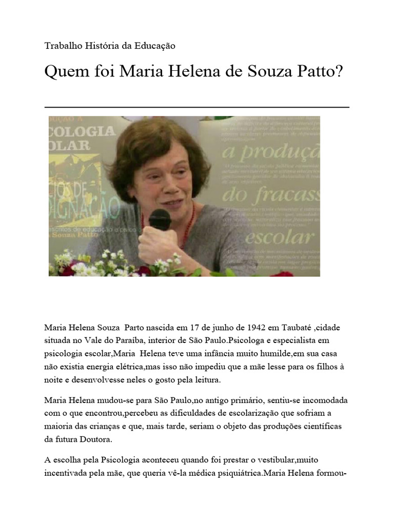 Quem Foi Maria Helena Souza Patto | PDF | São Paulo | Psicologia