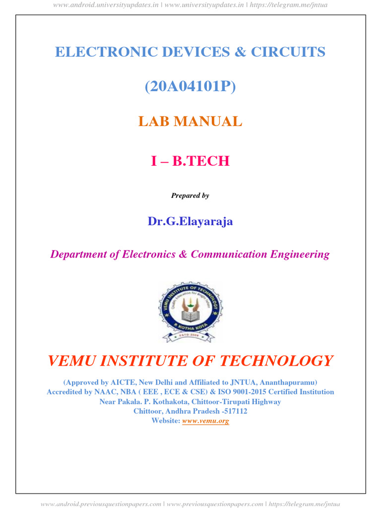JNTUA Electronic Devices & Circuits Lab Manual R20 | PDF | Bipolar Junction Transistor | Transistor