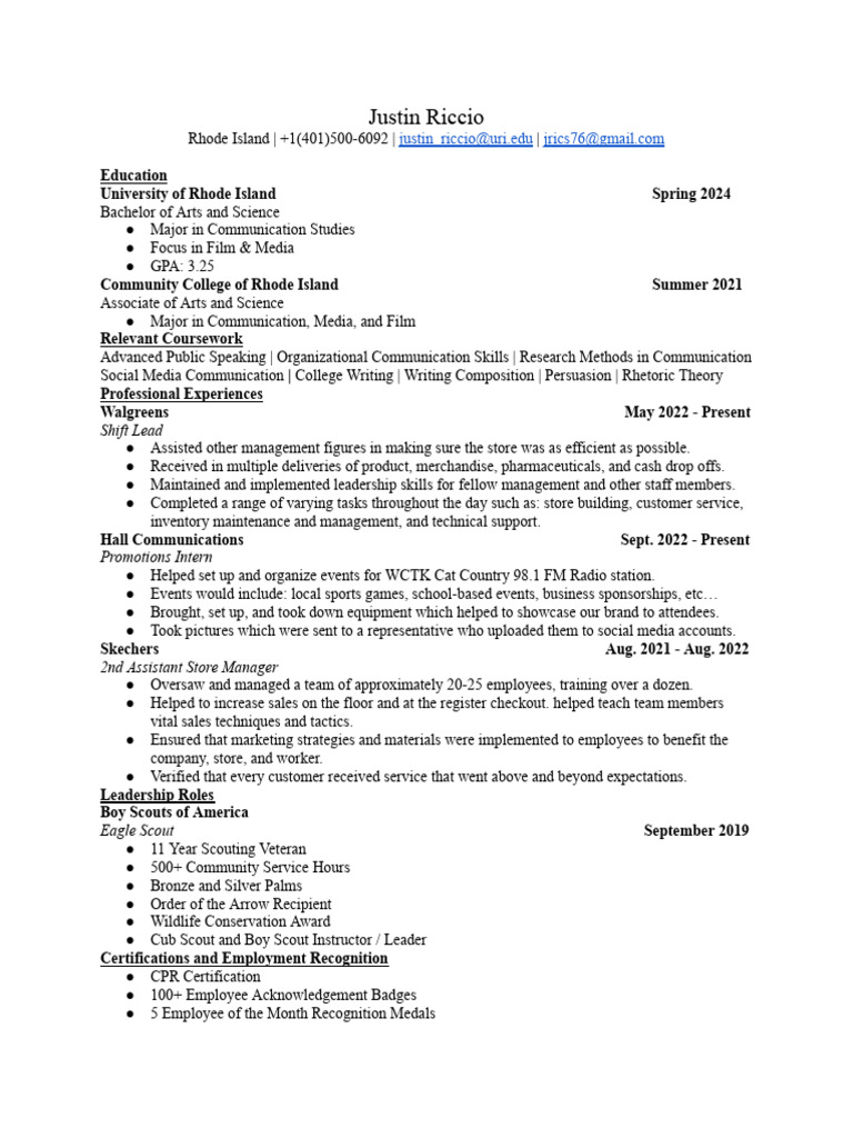 Justin Riccio: Communication Studies Profile | PDF | Boy Scouts Of ...