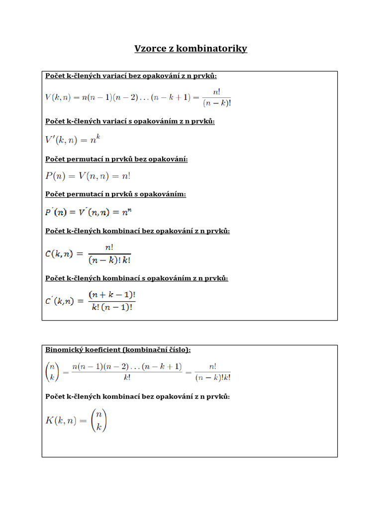 Kombinatorika Vzorce | PDF