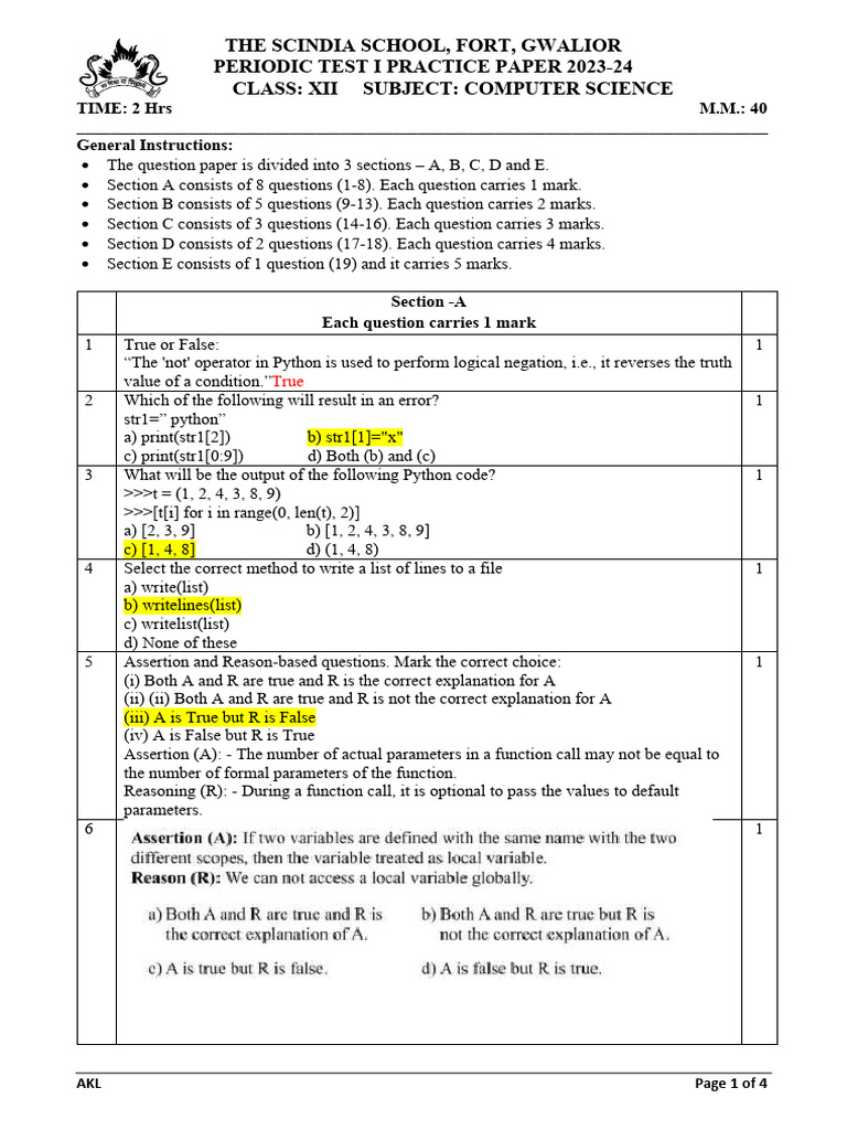 Xii Cs Pt1 Practice Paper Pdf Parameter Computer Programming Computer File