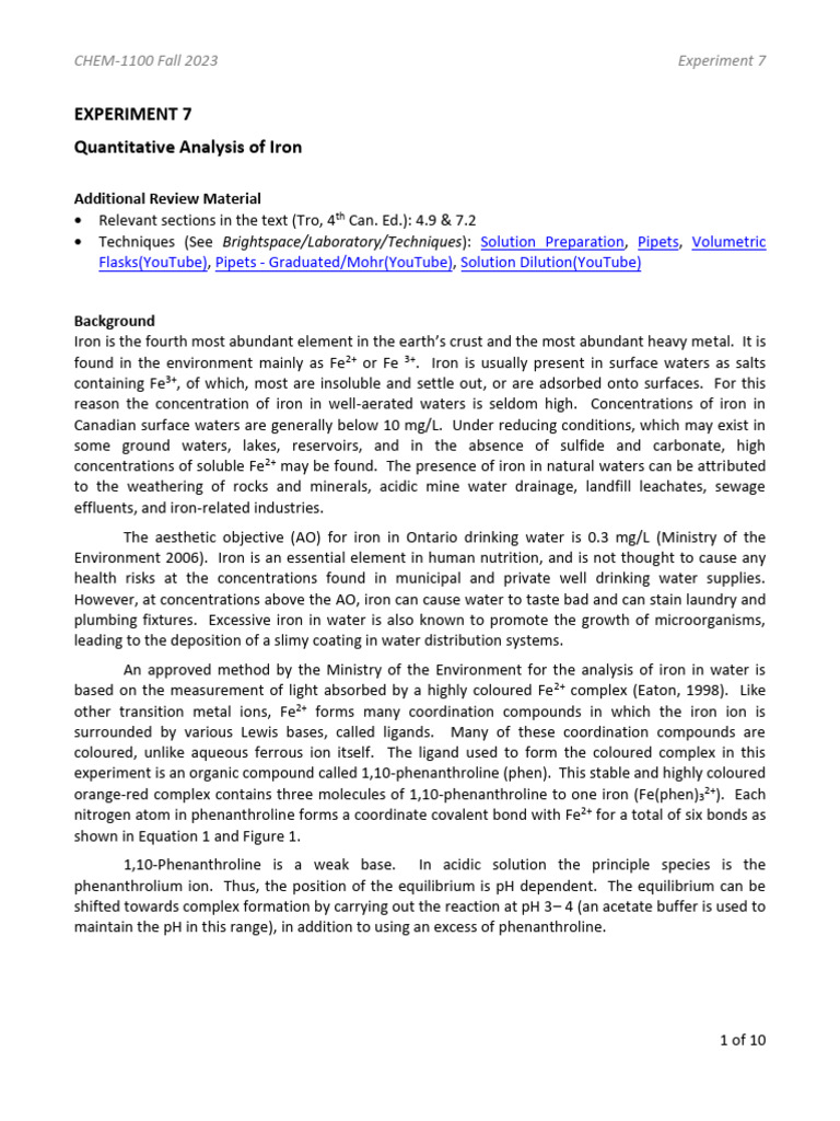 Quantitative Iron Analysis in Water | PDF | Spectrophotometry | Coordination Complex