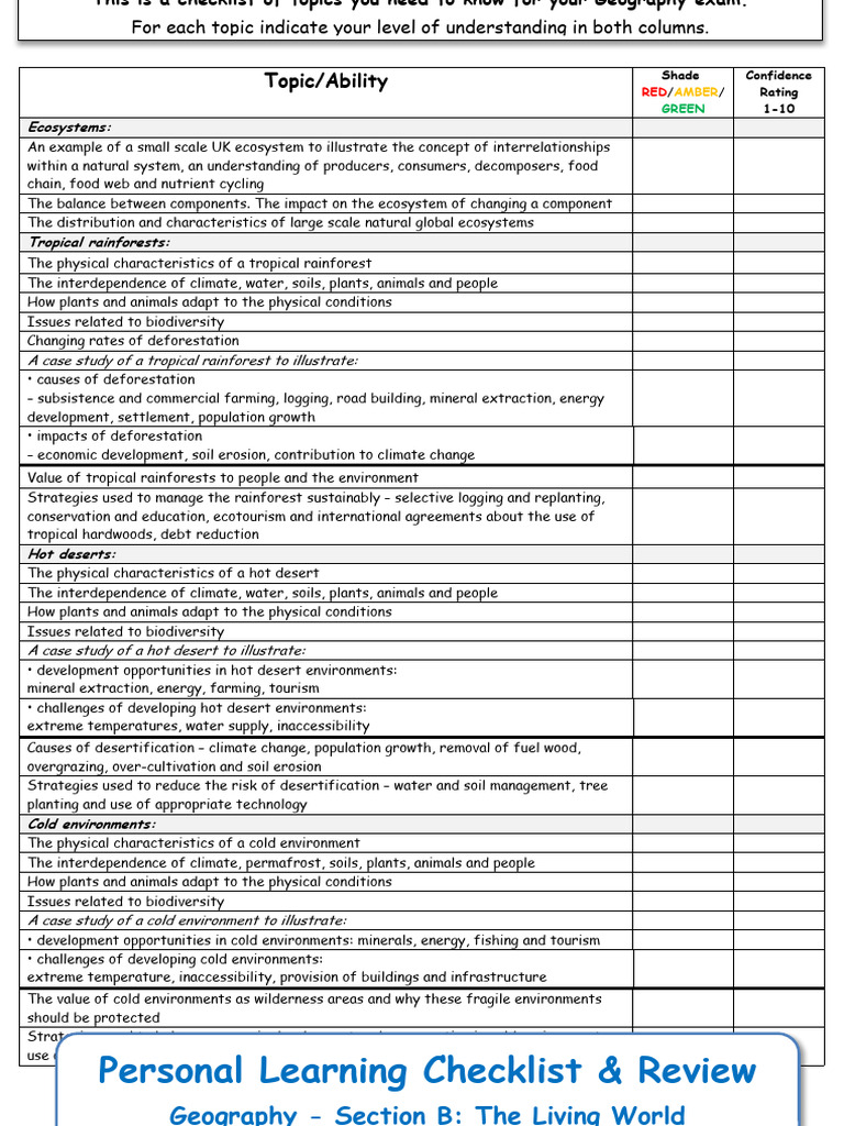 Aqa Geography 3.1 Section B The Living World - PLC Format 3 | PDF ...