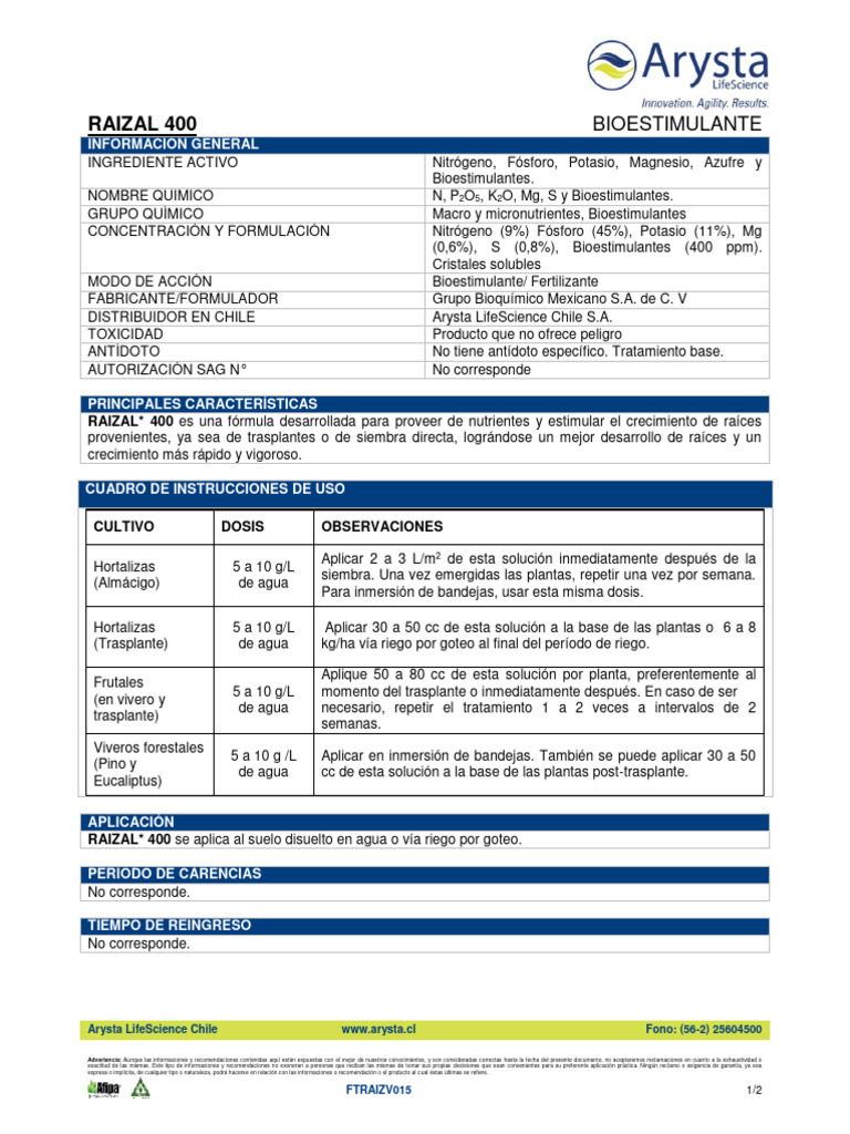 Raizal 400 | PDF | Fertilizante | Química