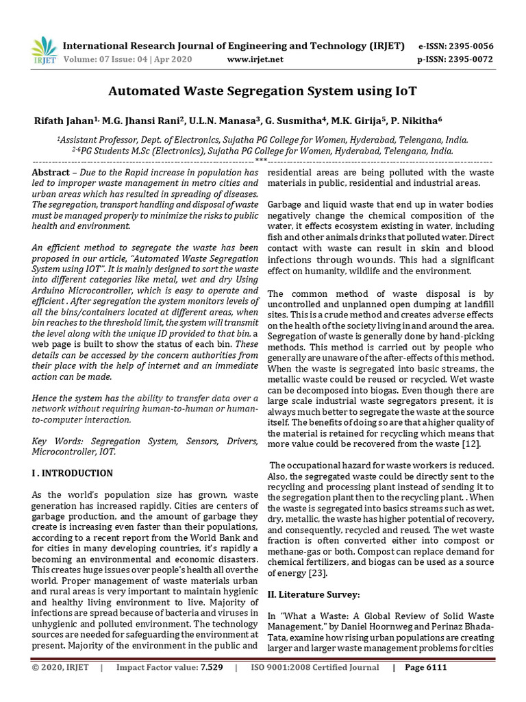 IRJET Automated Waste Segregation System | Download Free PDF | Waste ...