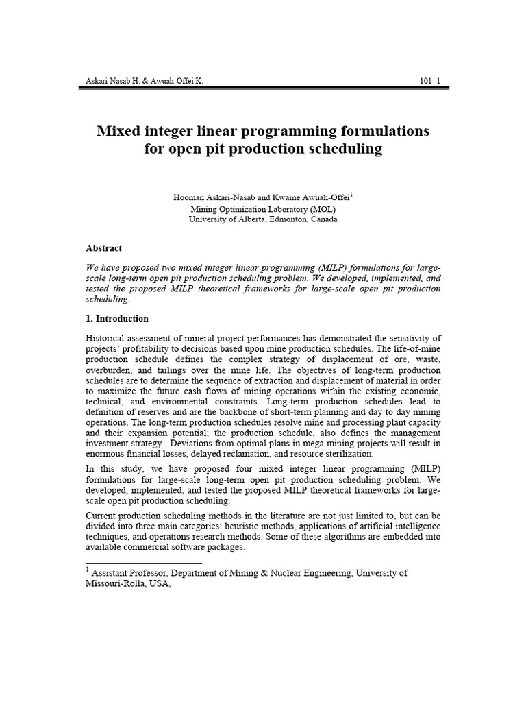 Open Pit Production Scheduling | PDF | Linear Programming | Mathematical Optimization