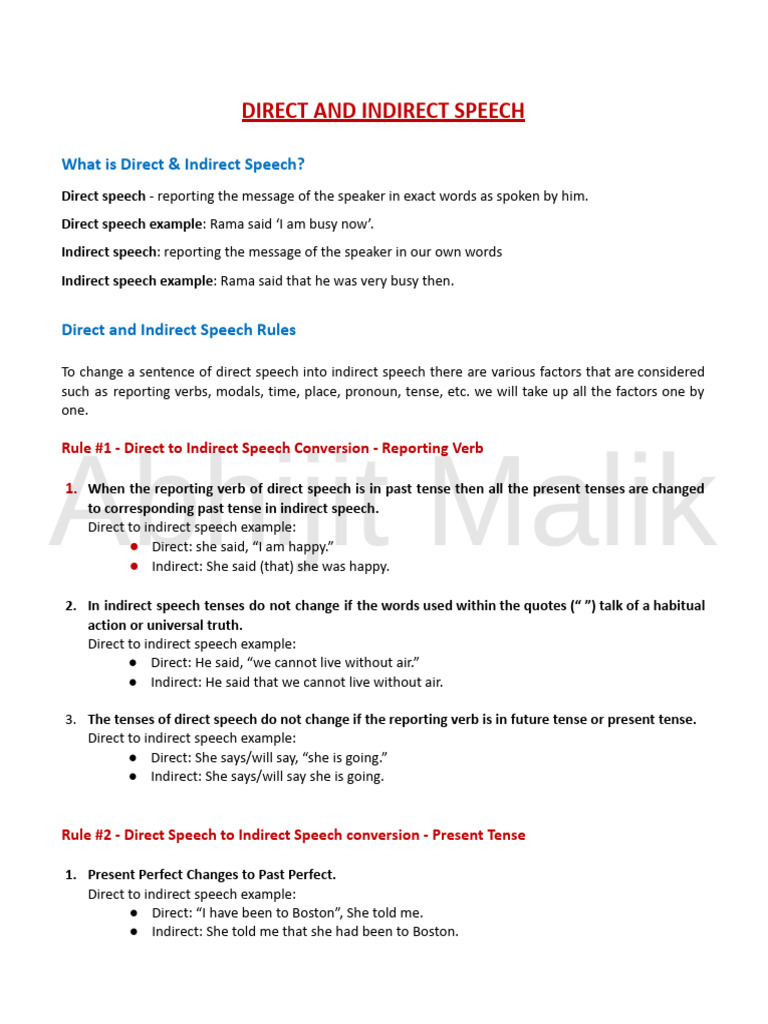 Direct And Indirect Speech Download Free Pdf Grammatical Tense Verb