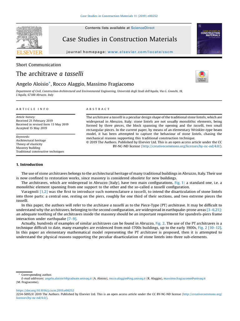 The Architrave A Tasselli - 2019 - Case Studies in Construction Materials | PDF | Bending | Fracture